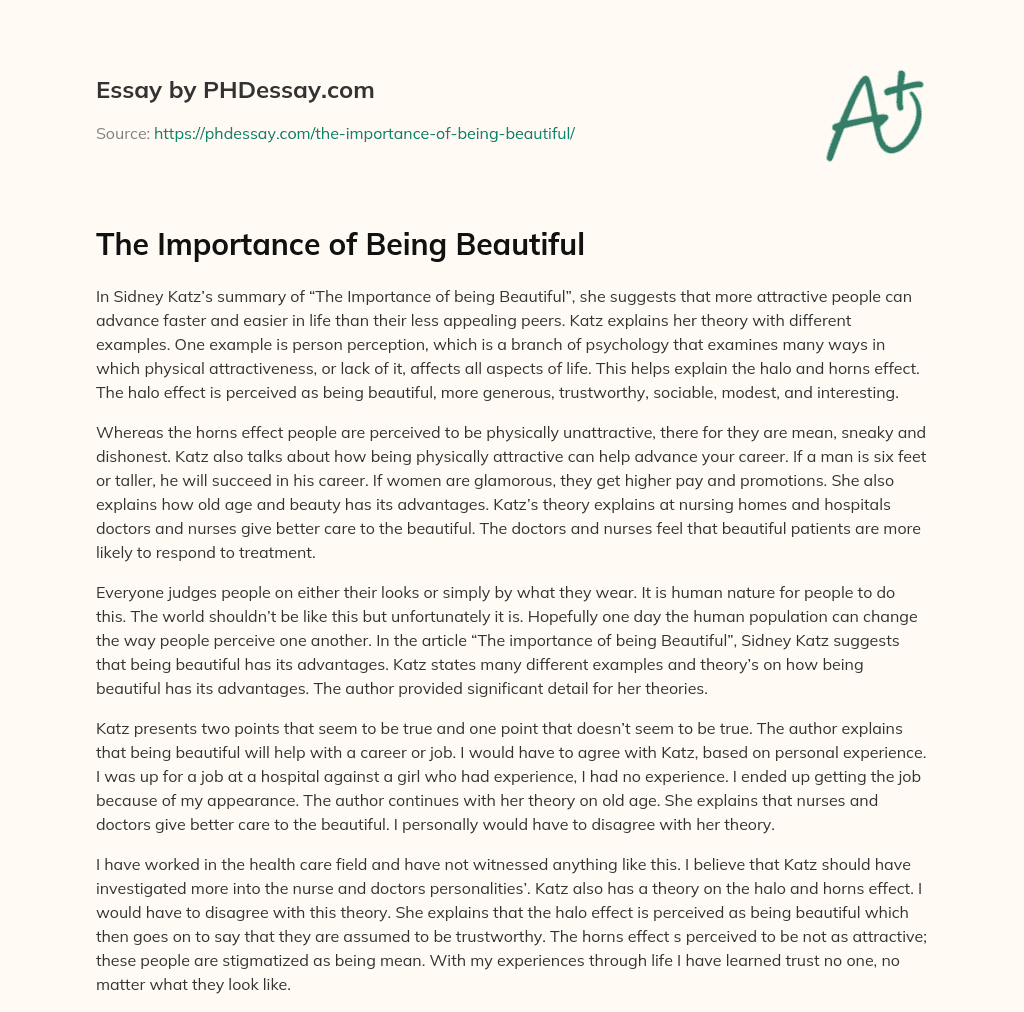 The Importance of Being Beautiful (500 Words) - PHDessay.com