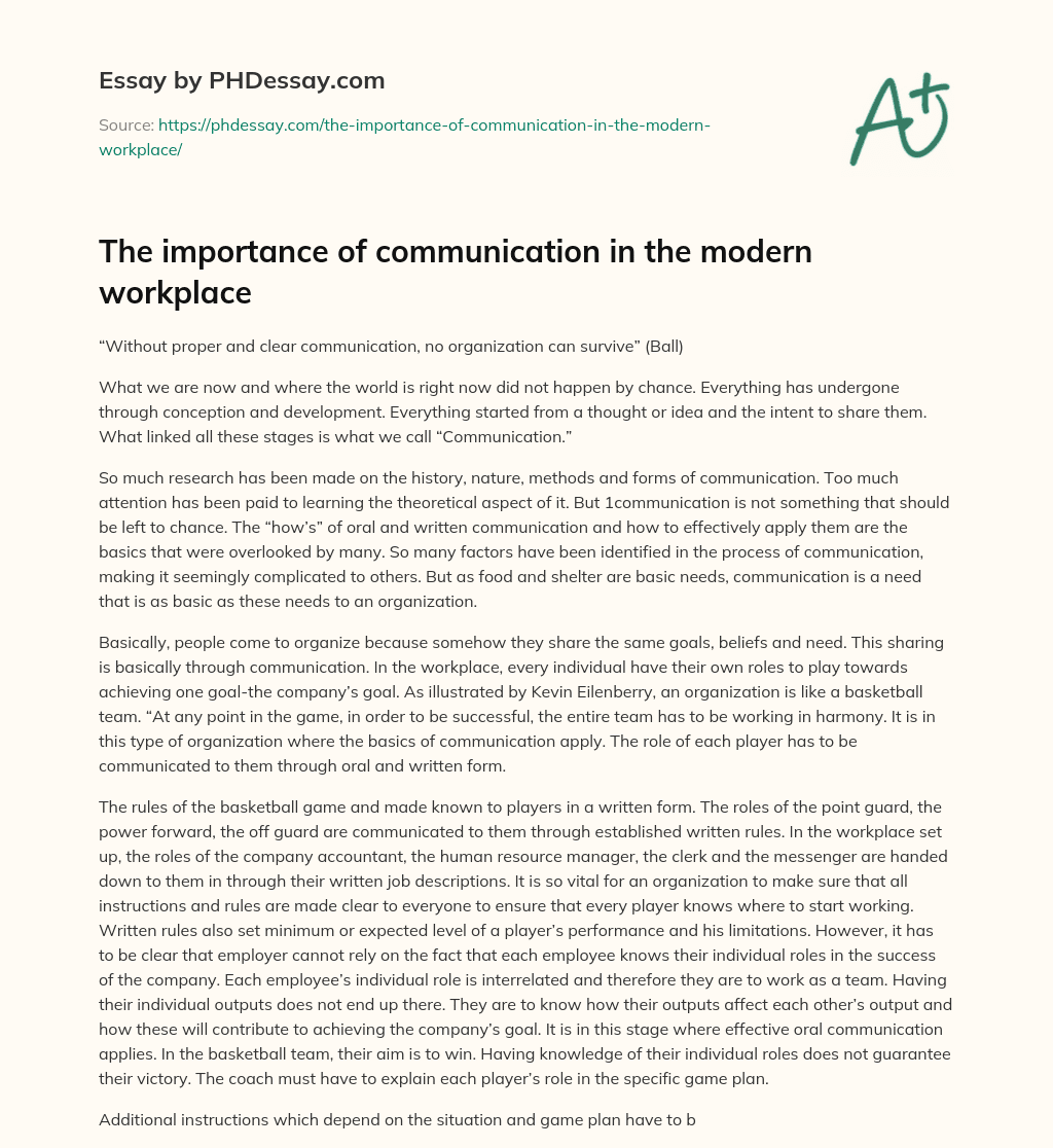 The importance of communication in the modern workplace - PHDessay.com