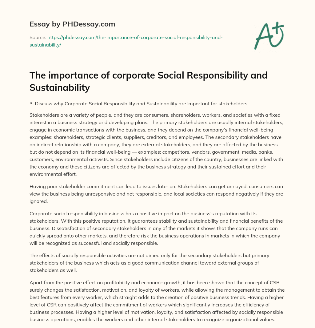 The importance of corporate Social Responsibility and Sustainability ...