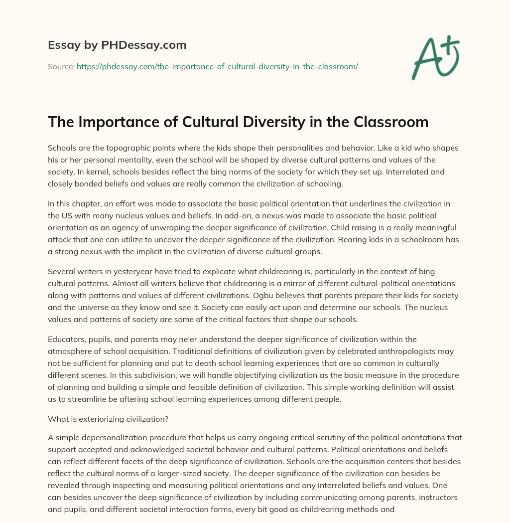 The Importance of Cultural Diversity in the Classroom - PHDessay.com