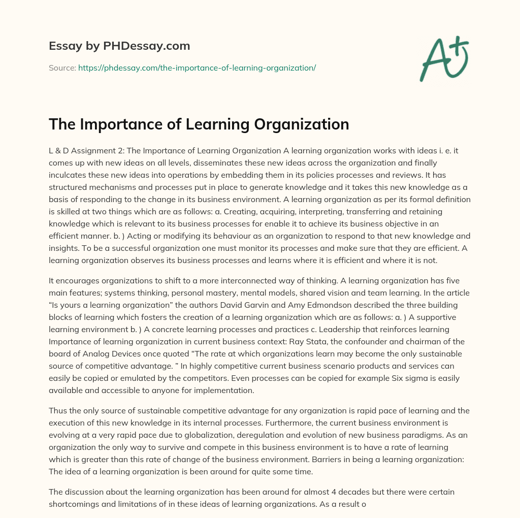 The Importance of Learning Organization - PHDessay.com