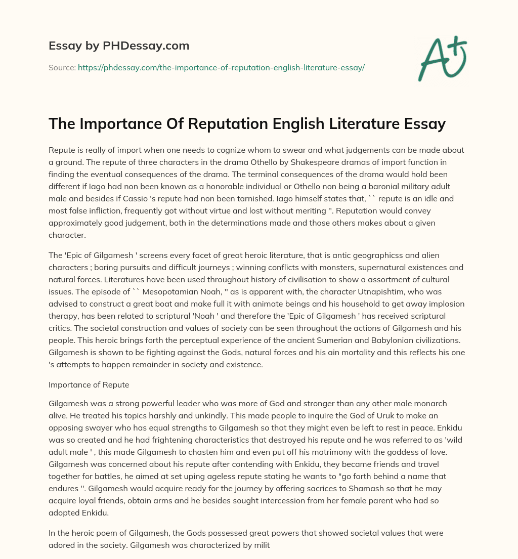The Importance Of Reputation English Literature Essay - PHDessay.com