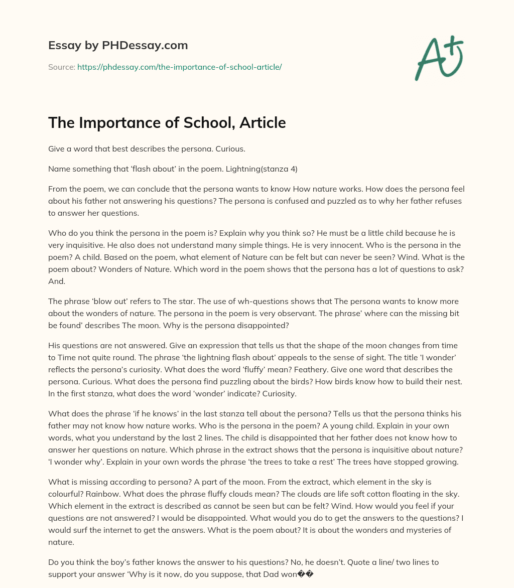 The Importance of School, Article (600 Words) - PHDessay.com
