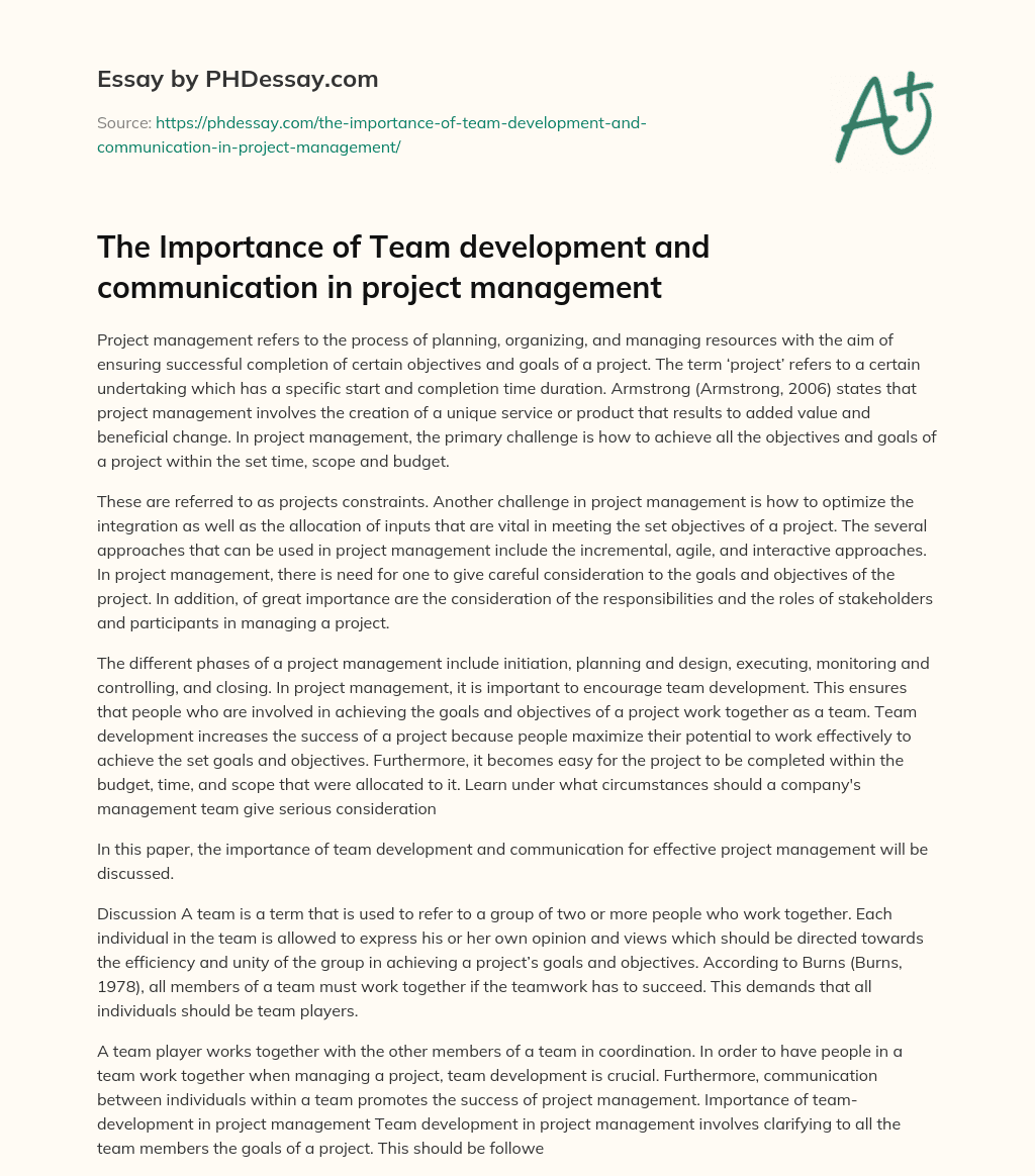The Importance of Team development and communication in project ...