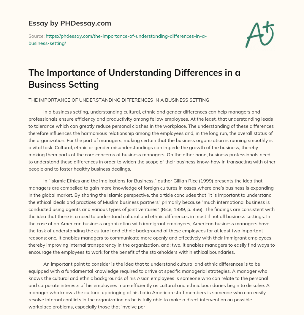 The Importance of Understanding Differences in a Business Setting ...