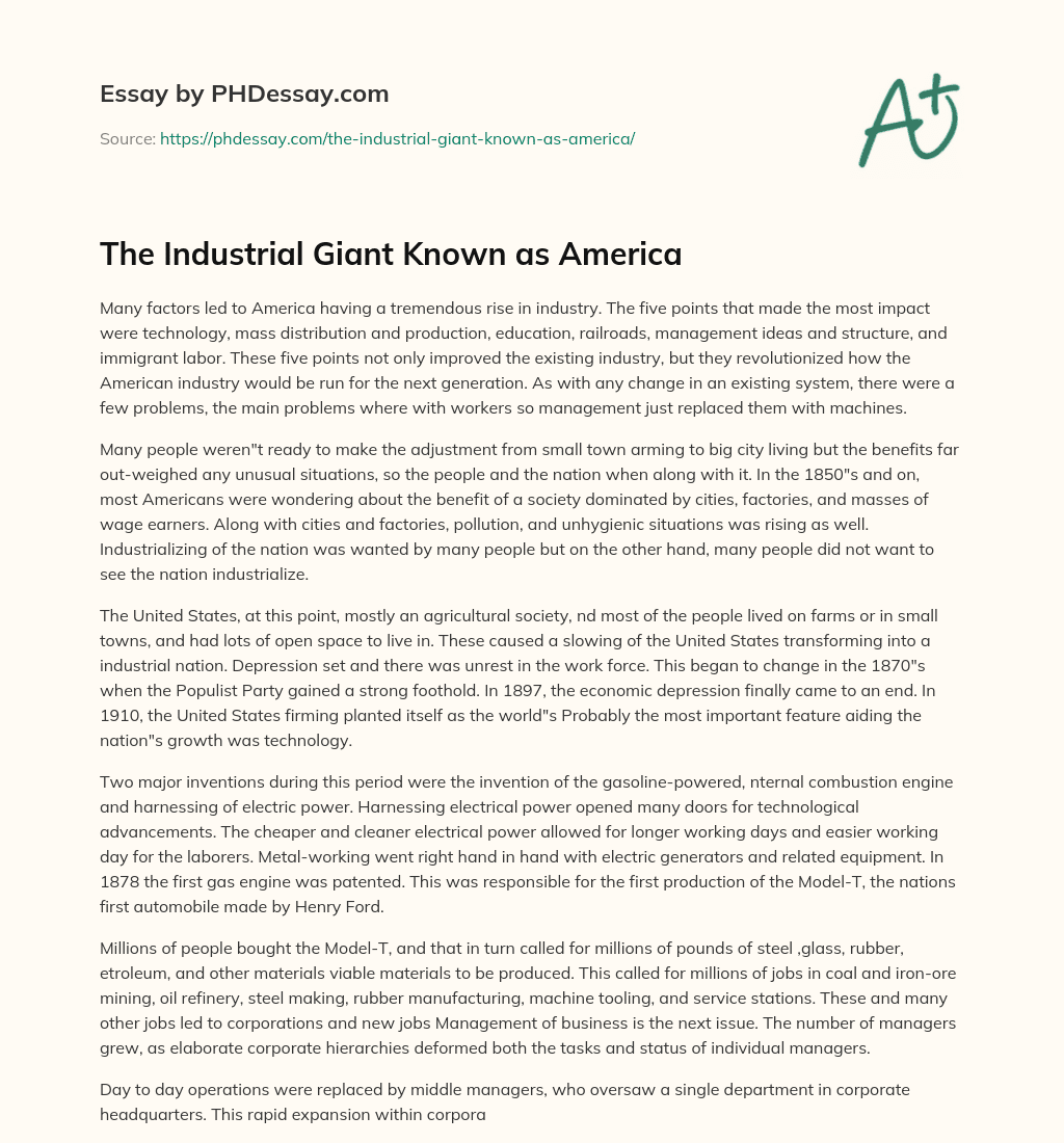 The Industrial Giant Known as America - PHDessay.com