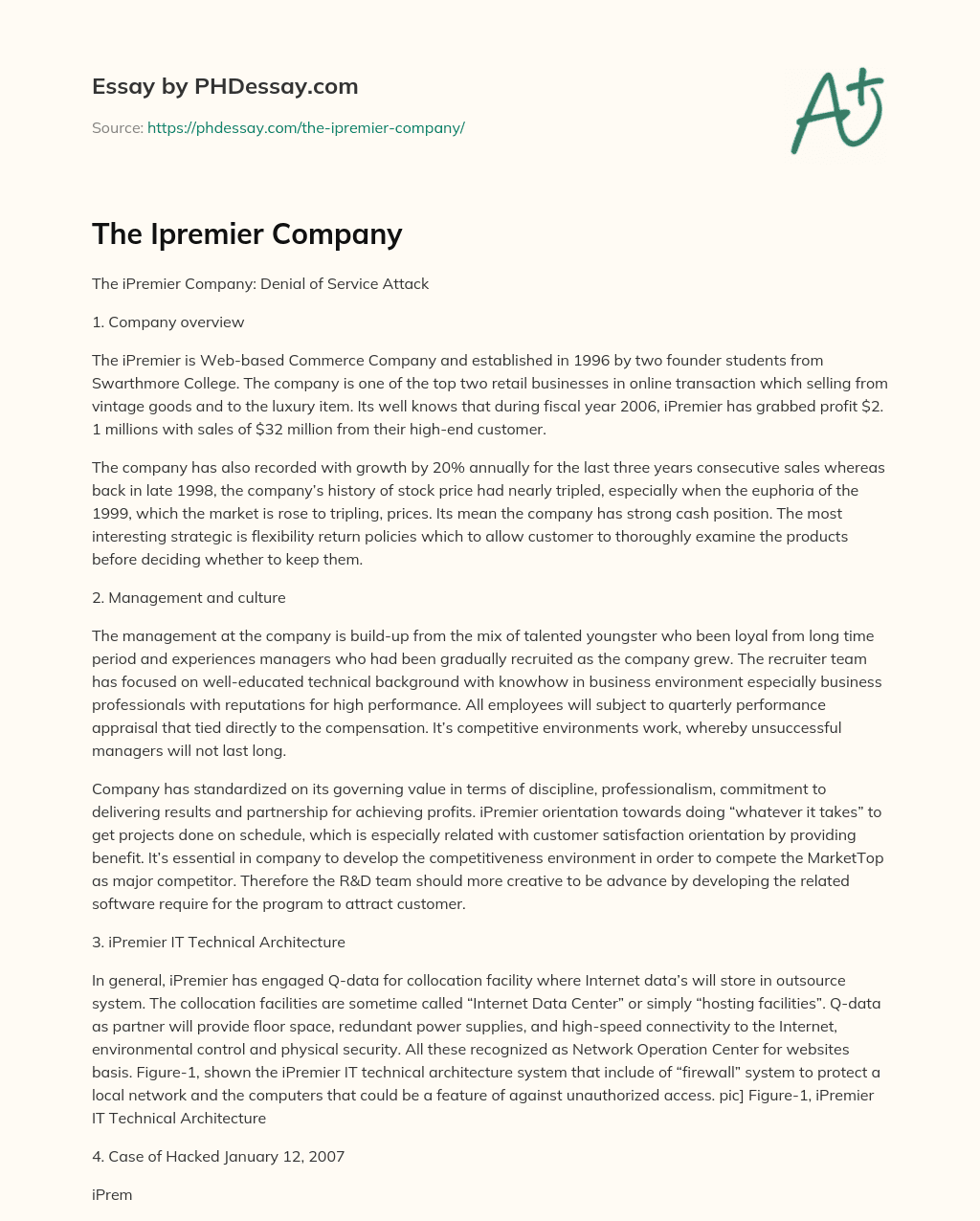 The Ipremier Company Case Study Example - PHDessay.com