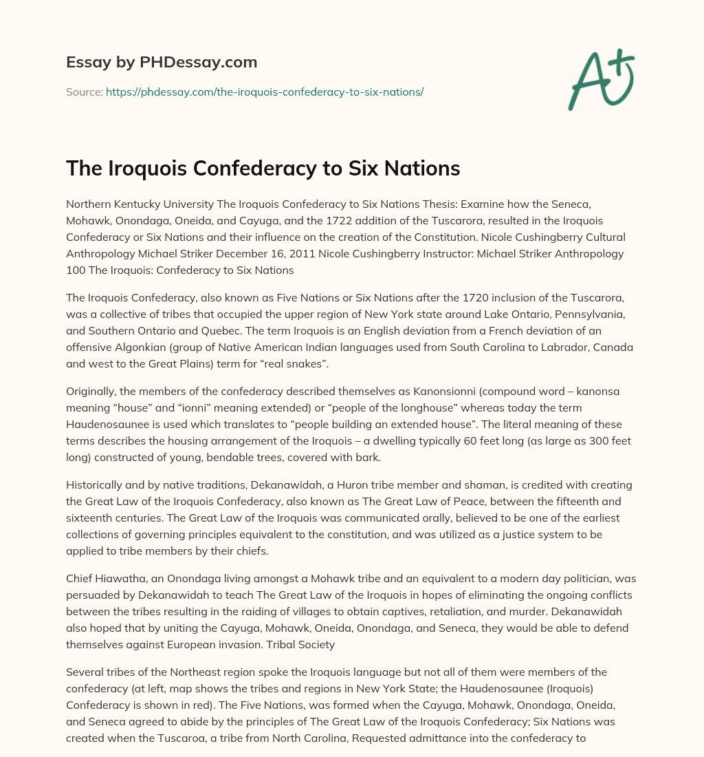 The Iroquois Confederacy To Six Nations Essay Example - PHDessay.com