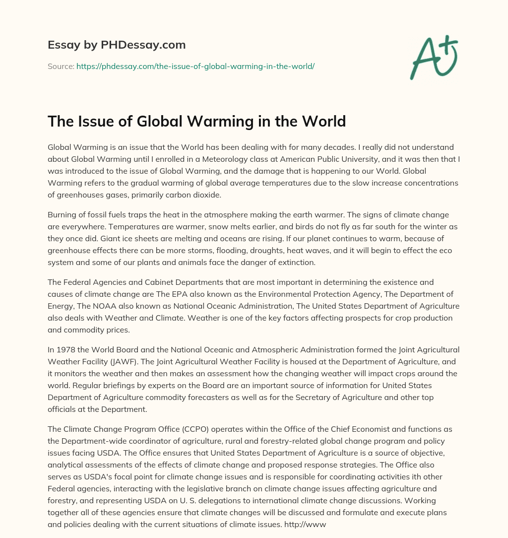 The Issue of Global Warming in the World (500 Words) - PHDessay.com