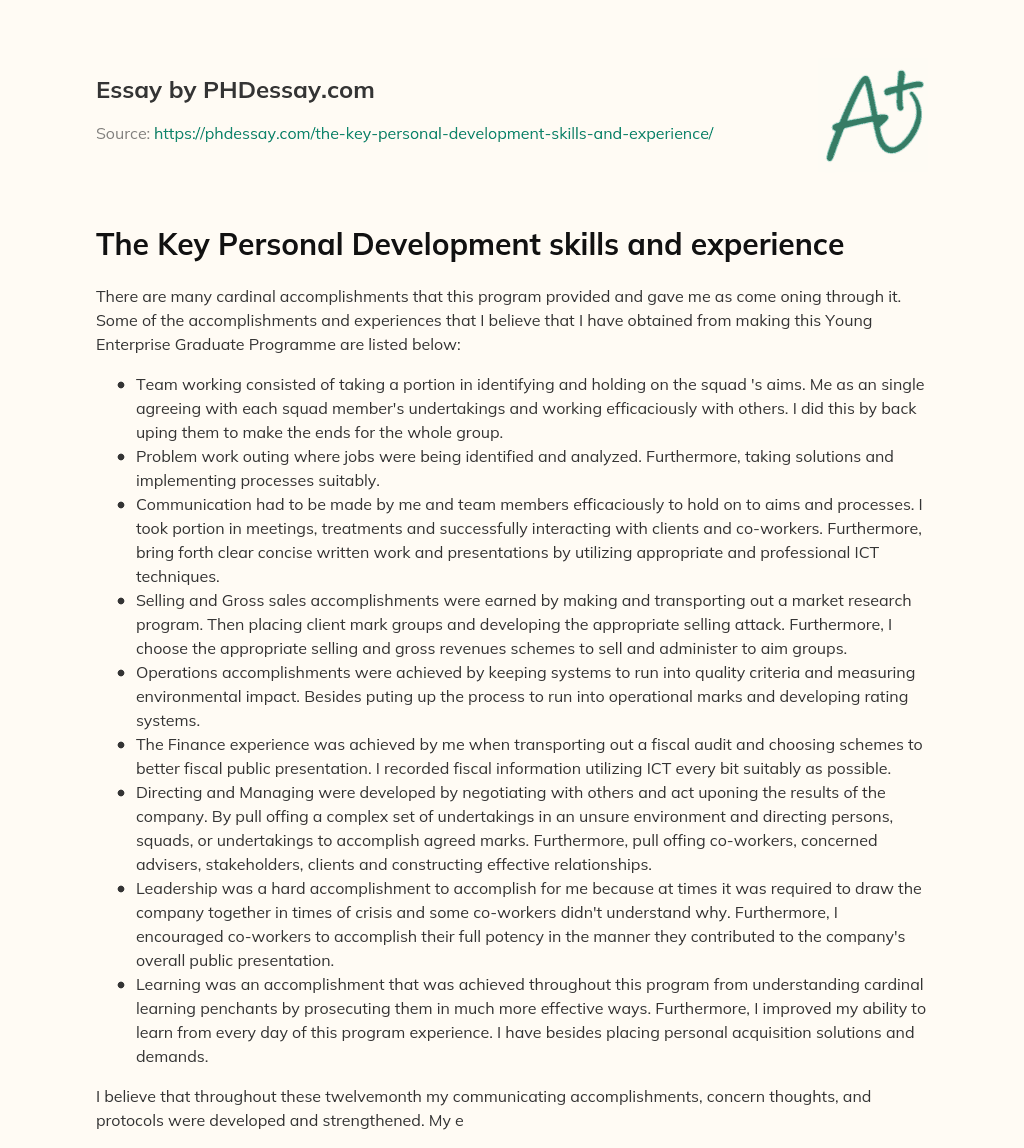 The Key Personal Development skills and experience - PHDessay.com