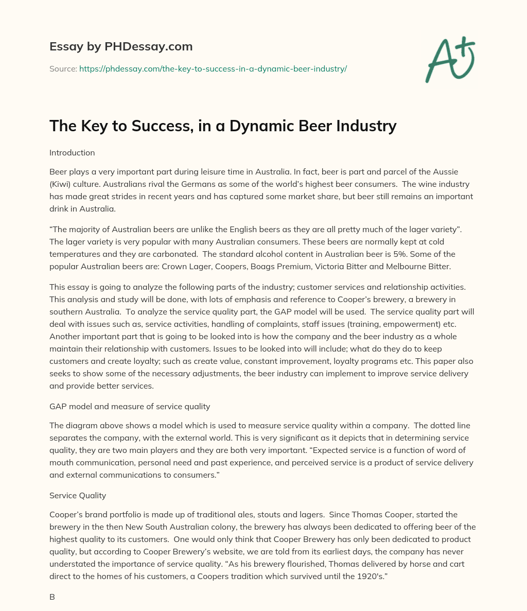 The Key to Success, in a Dynamic Beer Industry - PHDessay.com