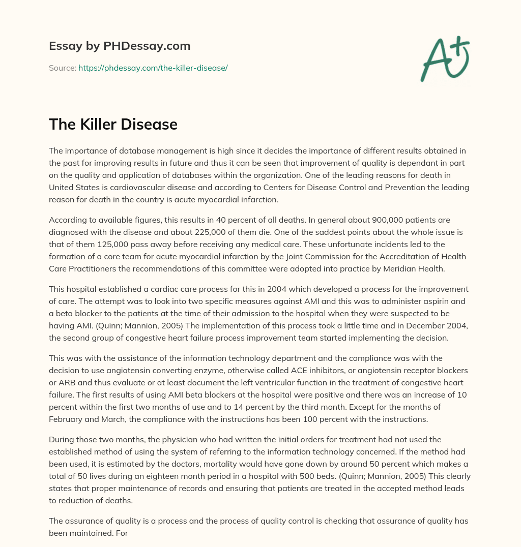 The Killer Disease - PHDessay.com