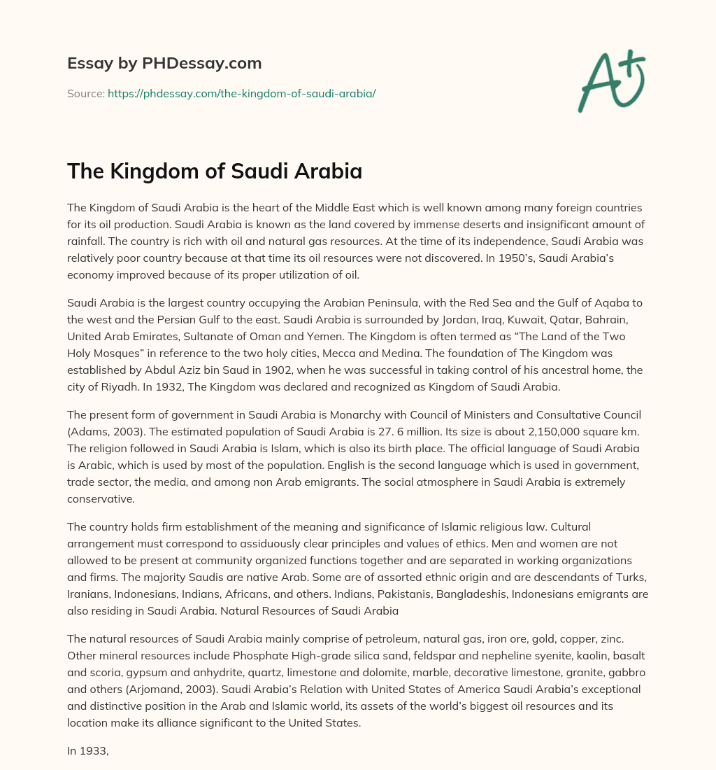 The Kingdom of Saudi Arabia - PHDessay.com