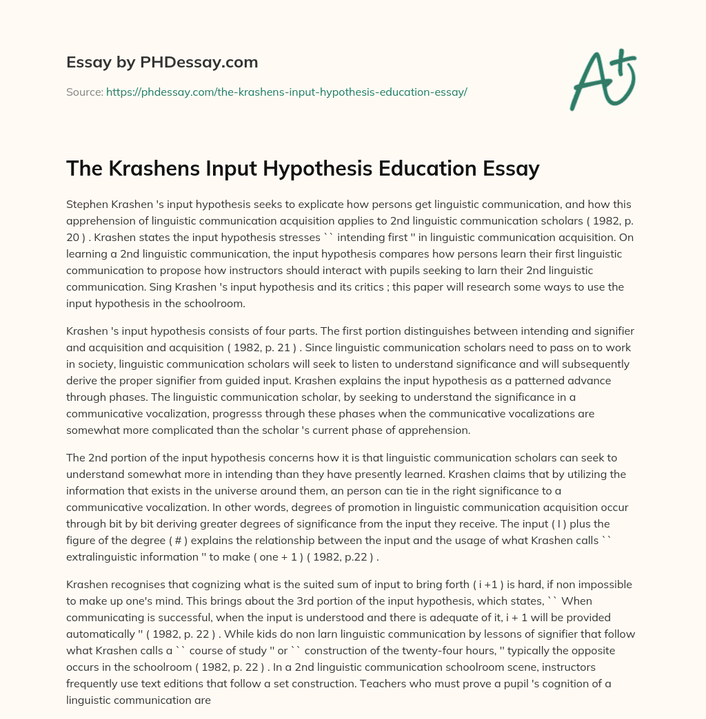 The Krashens Input Hypothesis Education Essay - PHDessay.com