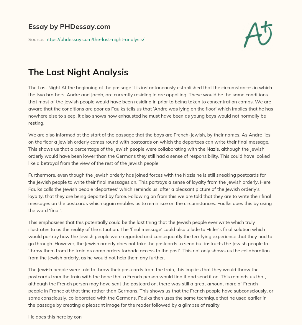 The Last Night Analysis - PHDessay.com