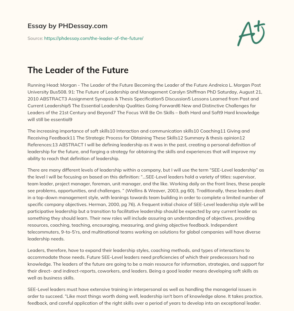 The Leader of the Future - PHDessay.com