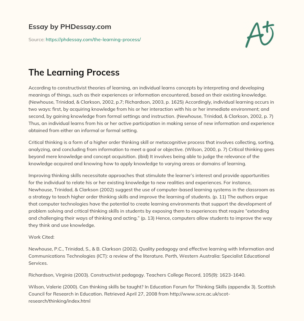 The Learning Process (400 Words) - PHDessay.com