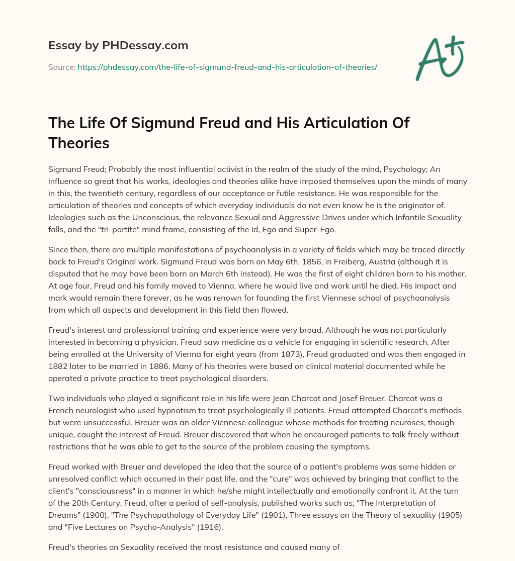 The Life Of Sigmund Freud and His Articulation Of Theories - PHDessay.com