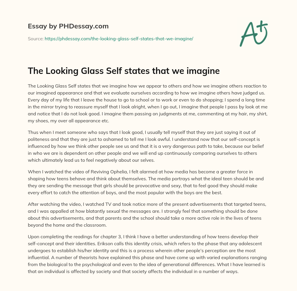 The Looking Glass Self states that we imagine (500 Words) - PHDessay.com