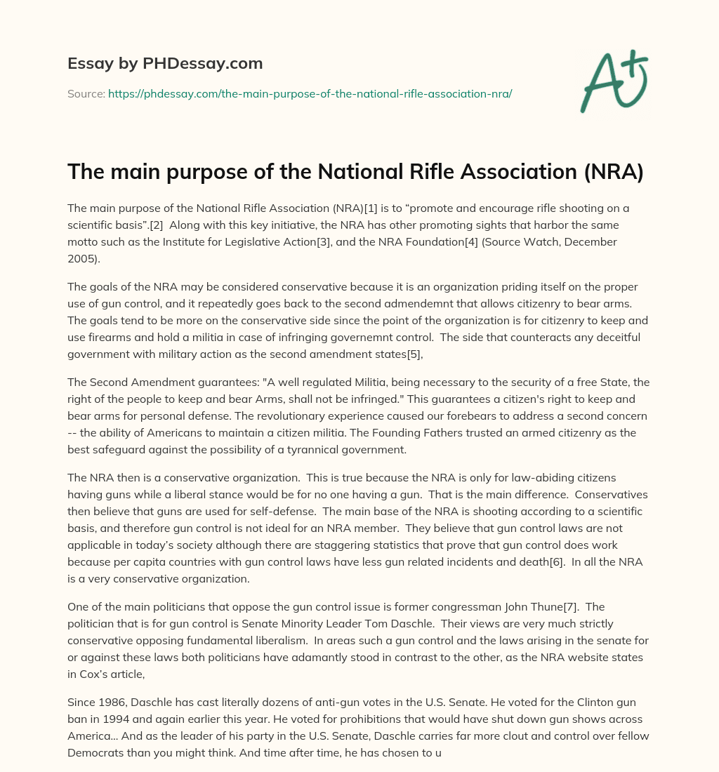 The Main Purpose Of The National Rifle Association (Nra) Essay Example ...