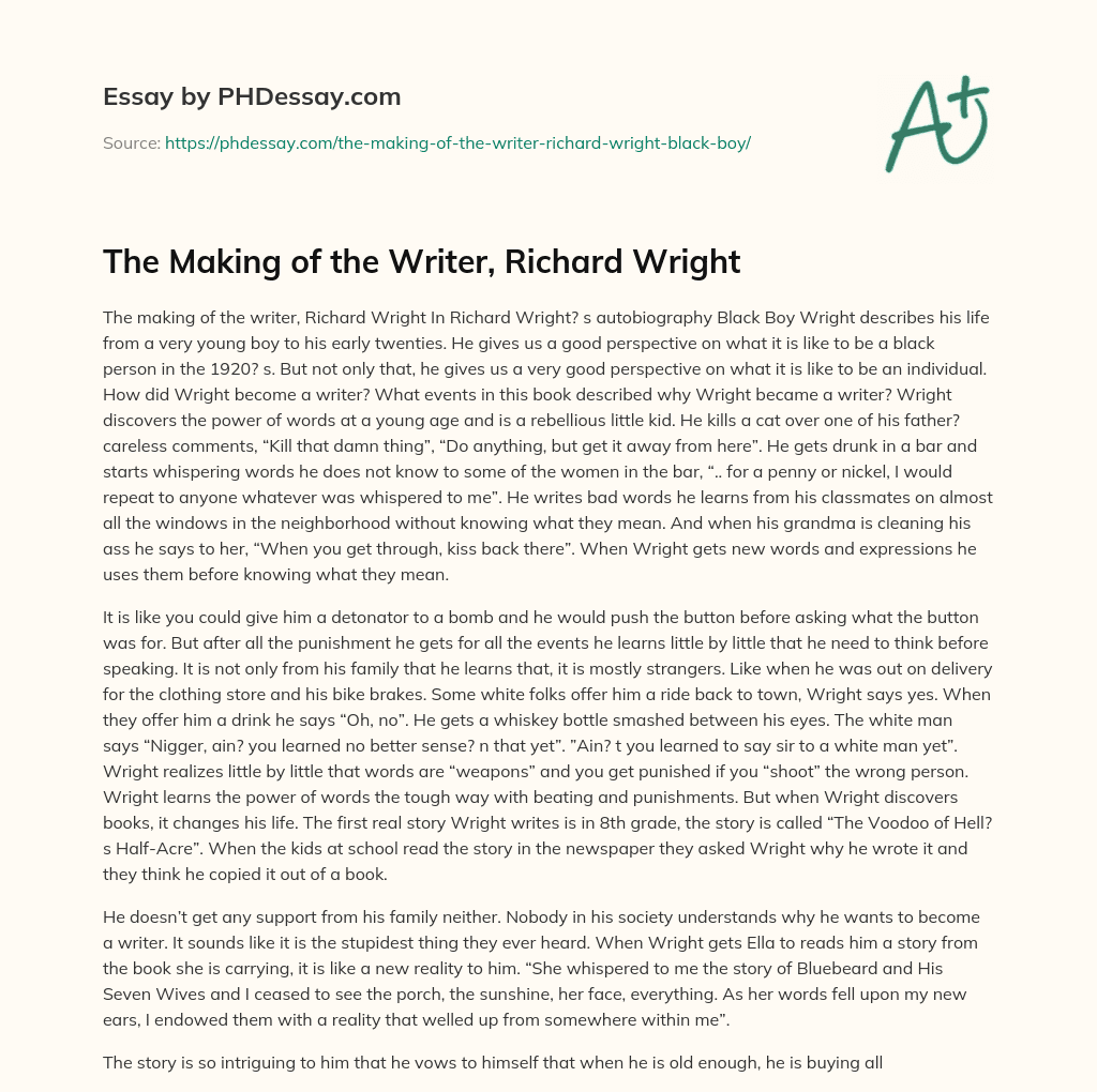The Making of the Writer, Richard Wright - PHDessay.com