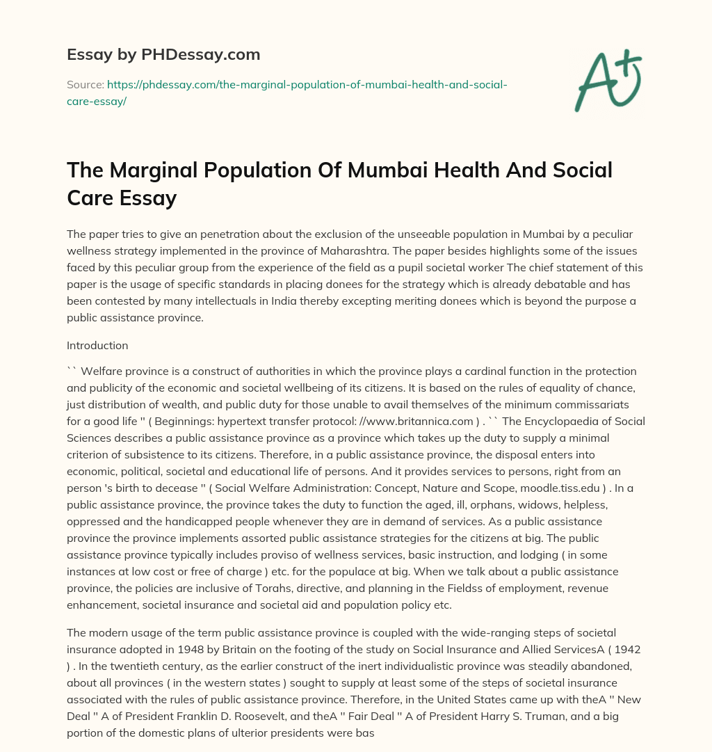 The Marginal Population Of Mumbai Health And Social Care Essay ...