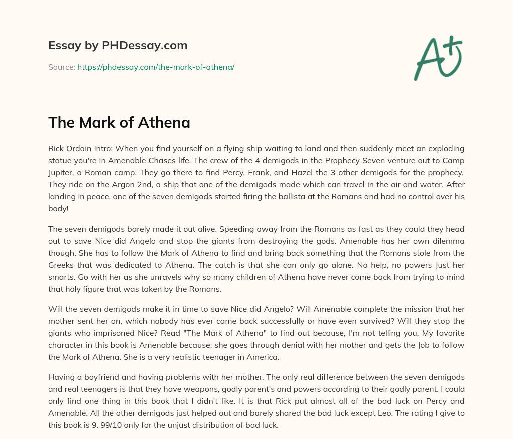 The Mark of Athena (400 Words) - PHDessay.com
