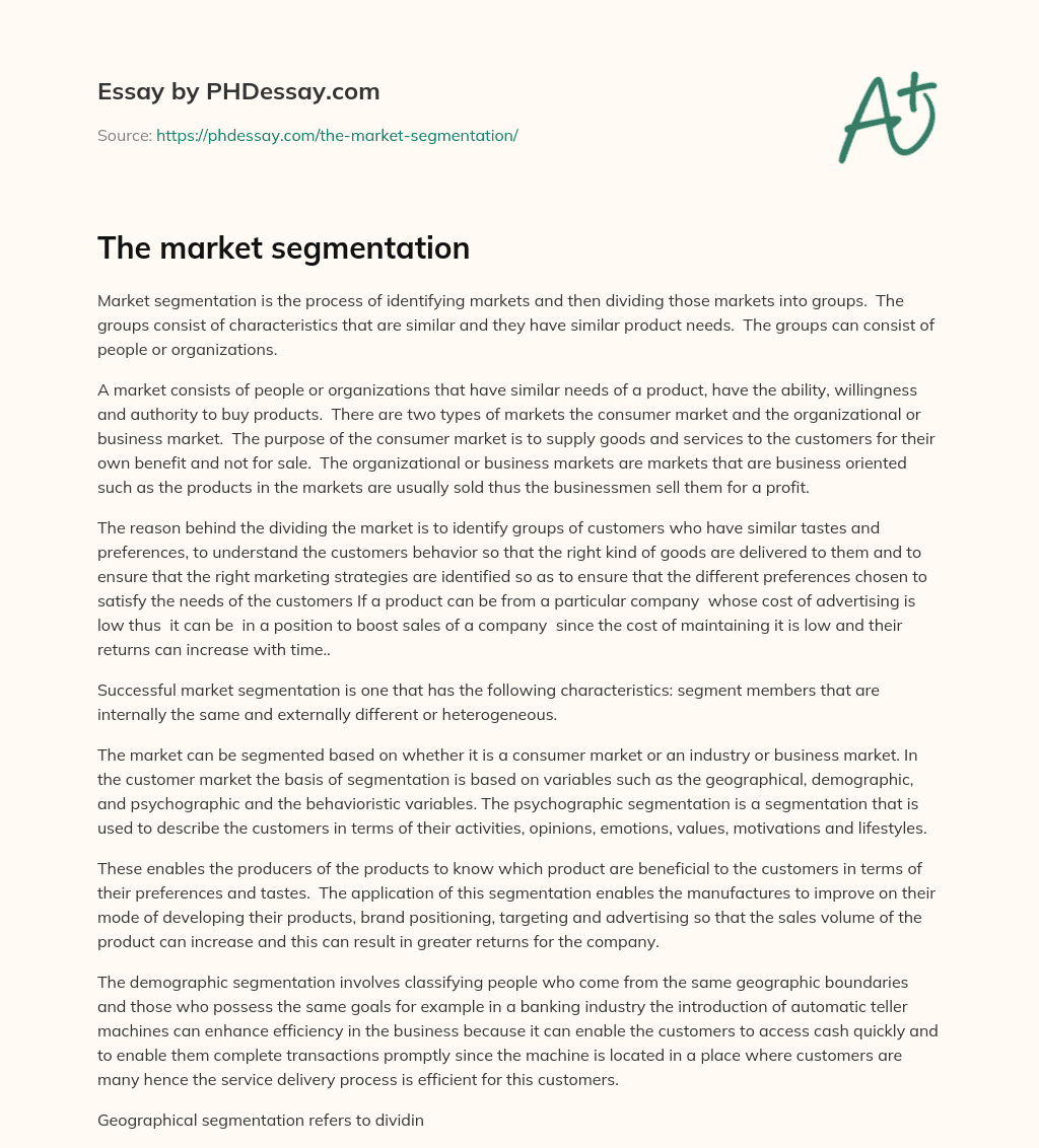 The market segmentation - PHDessay.com