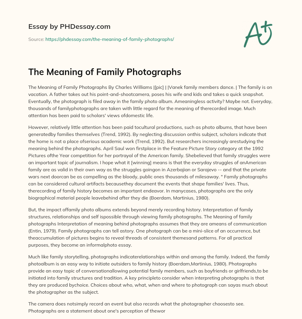 The Meaning of Family Photographs - PHDessay.com