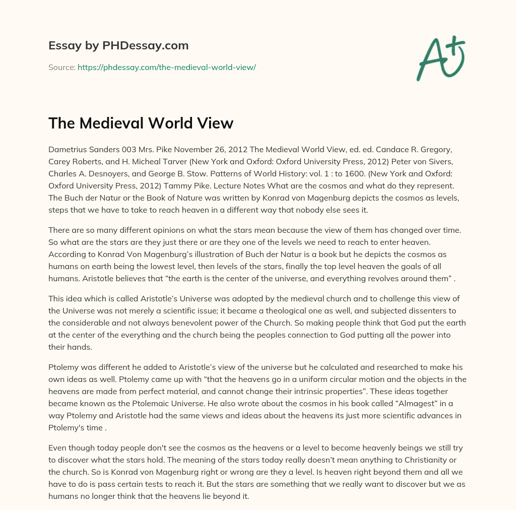 The Medieval World View (500 Words) - PHDessay.com