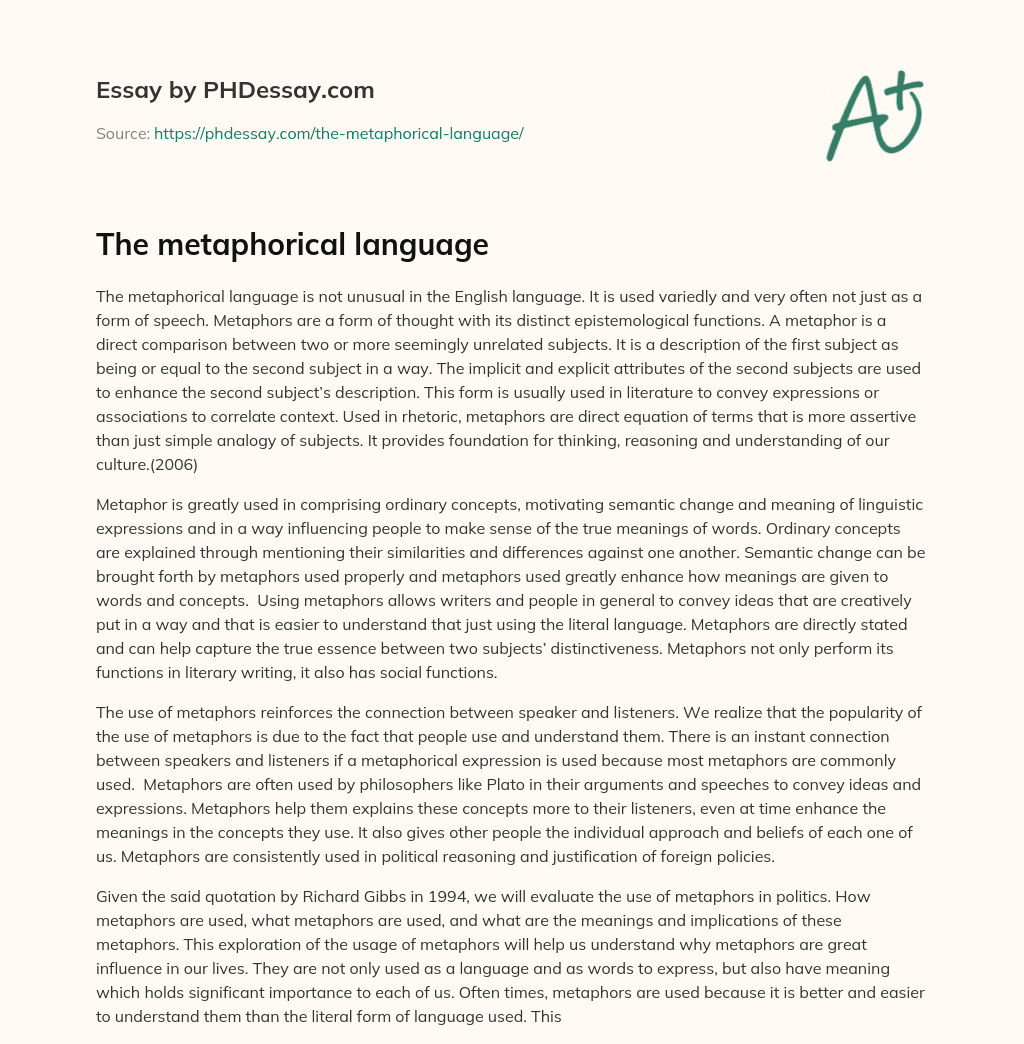 The metaphorical language - PHDessay.com