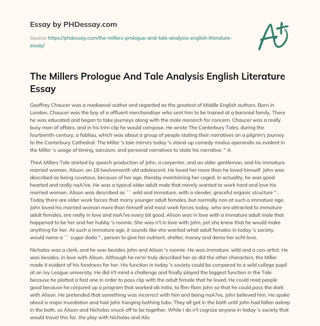 The Millers Prologue And Tale Analysis English Literature Essay ...