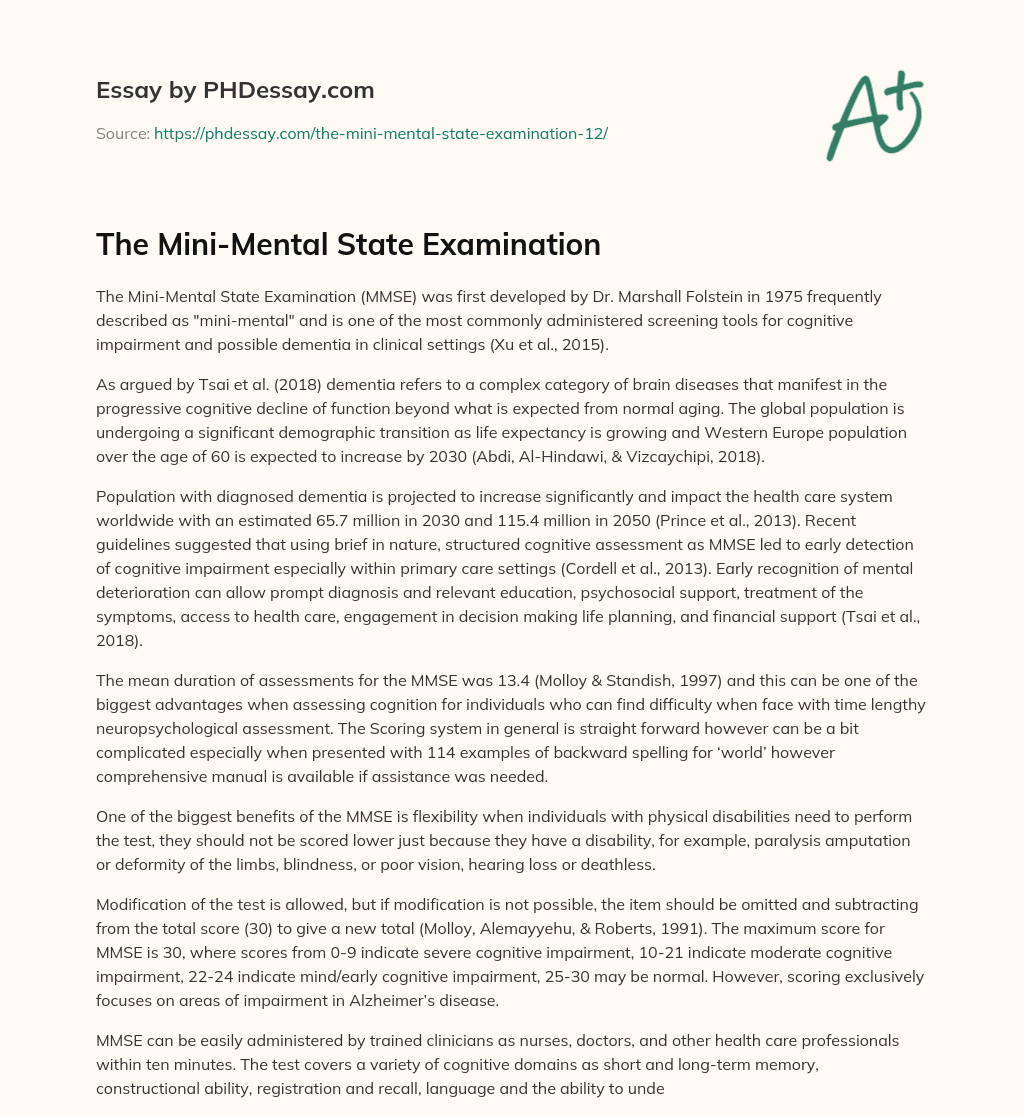 The Mini-Mental State Examination - PHDessay.com