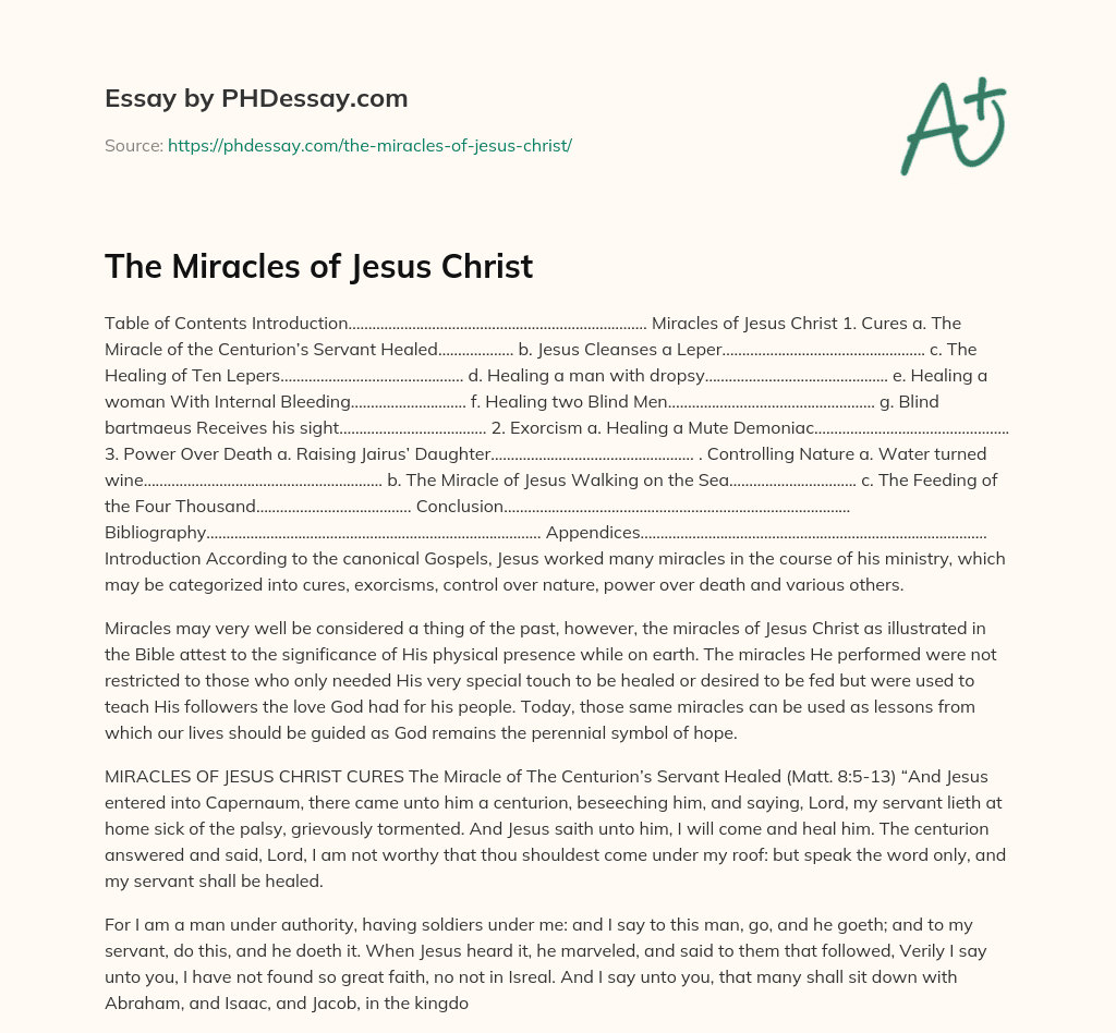 The Miracles of Jesus Christ - PHDessay.com