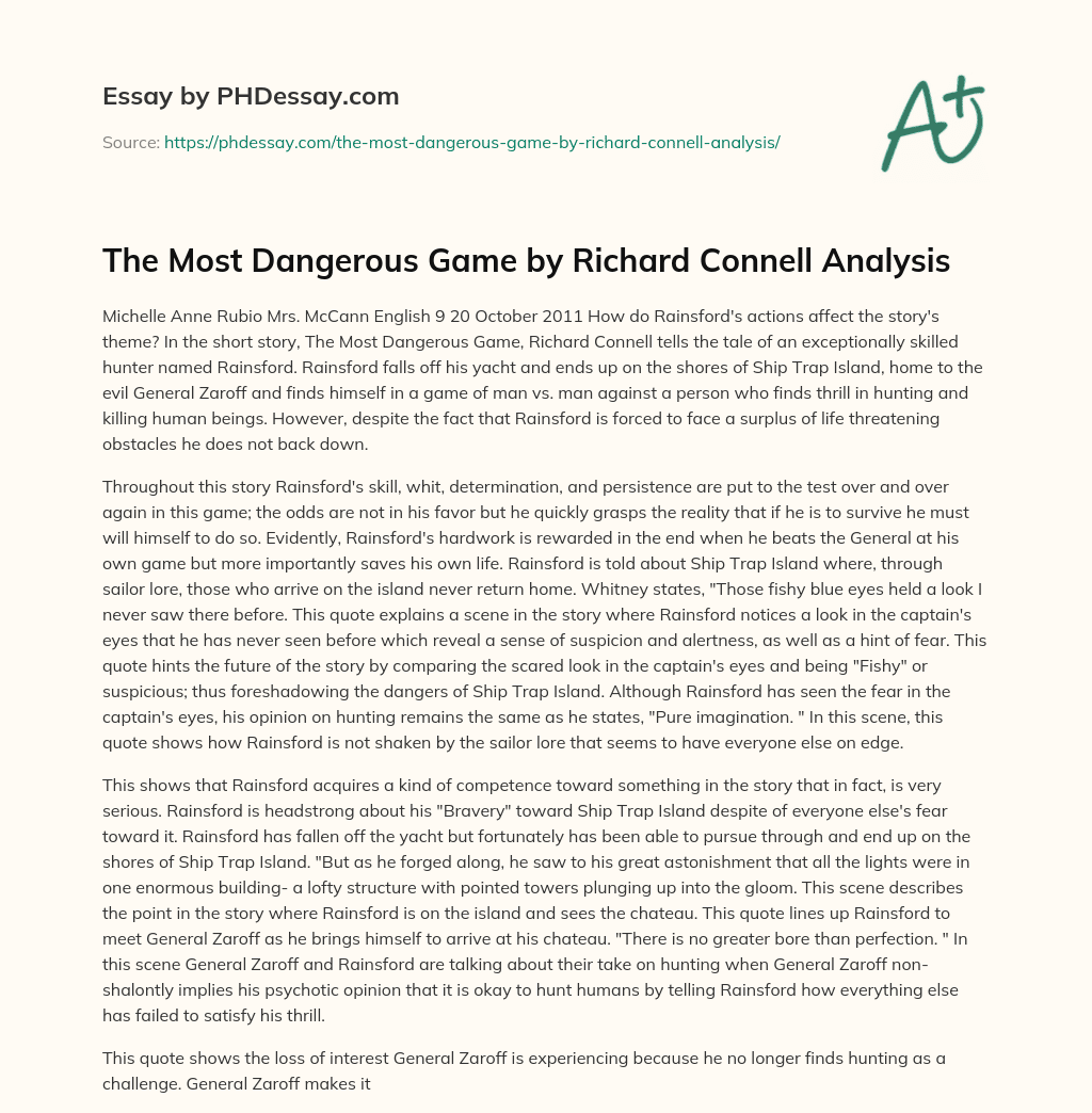 The Most Dangerous Game by Richard Connell Analysis - PHDessay.com