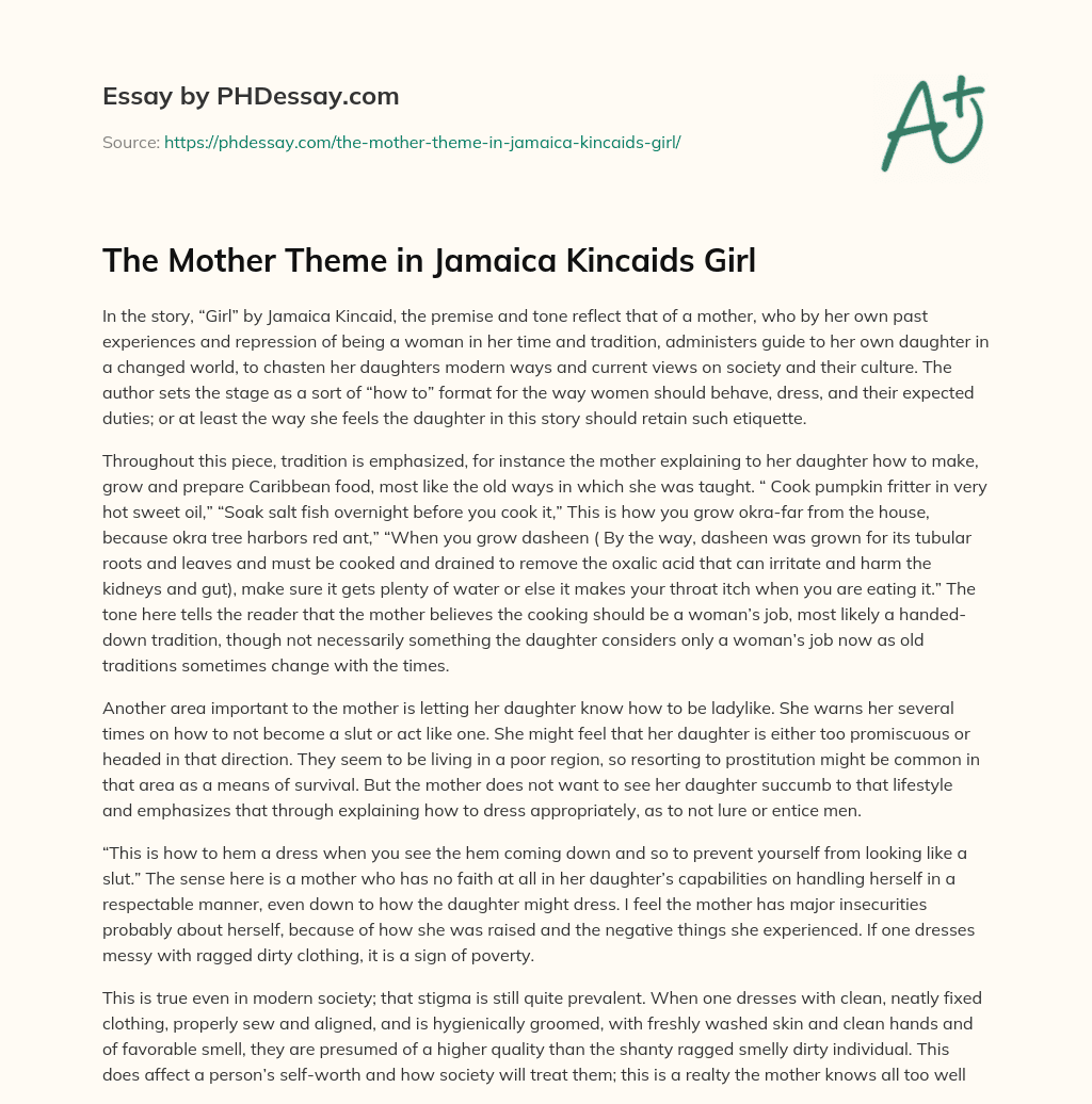The Mother Theme in Jamaica Kincaids Girl - PHDessay.com