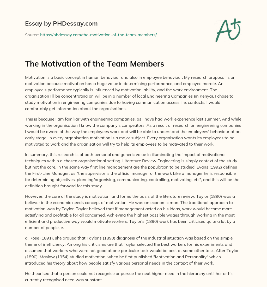 The Motivation of the Team Members - PHDessay.com