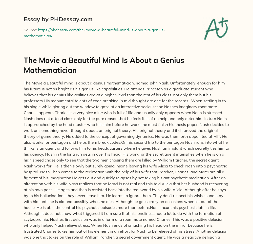 The Movie a Beautiful Mind Is About a Genius Mathematician - PHDessay.com
