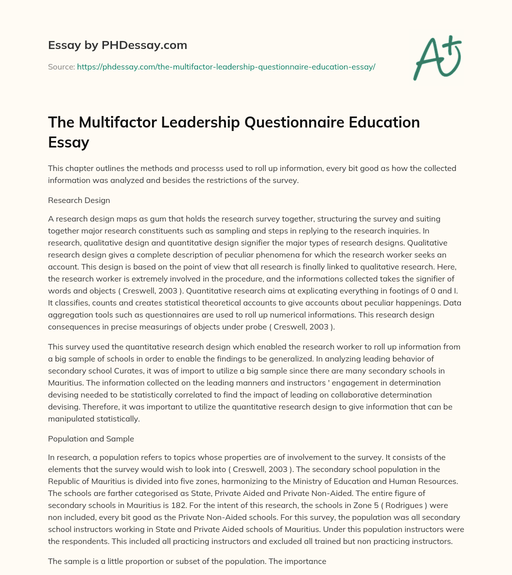 The Multifactor Leadership Questionnaire Education Essay - PHDessay.com