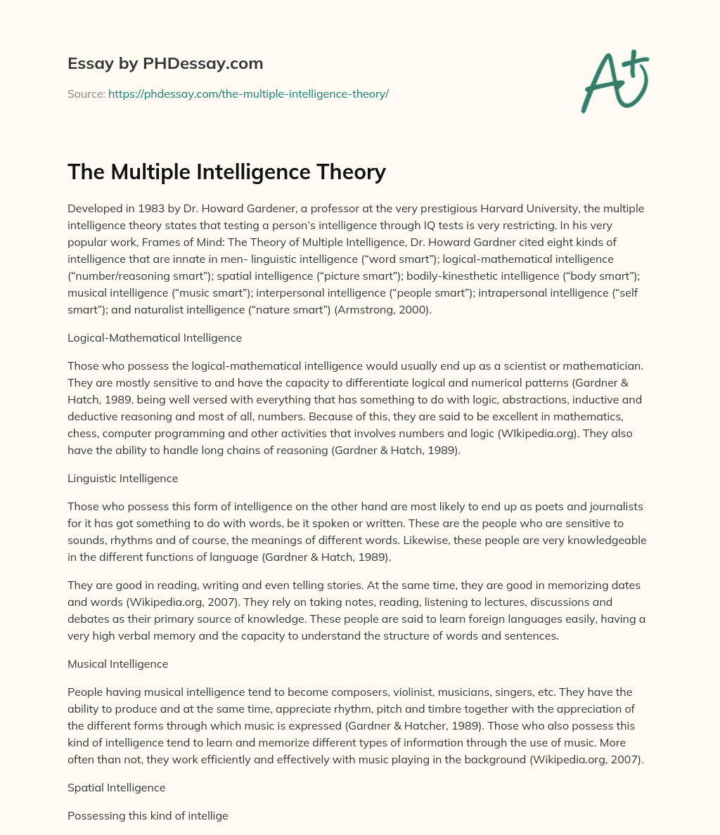 The Multiple Intelligence Theory - PHDessay.com