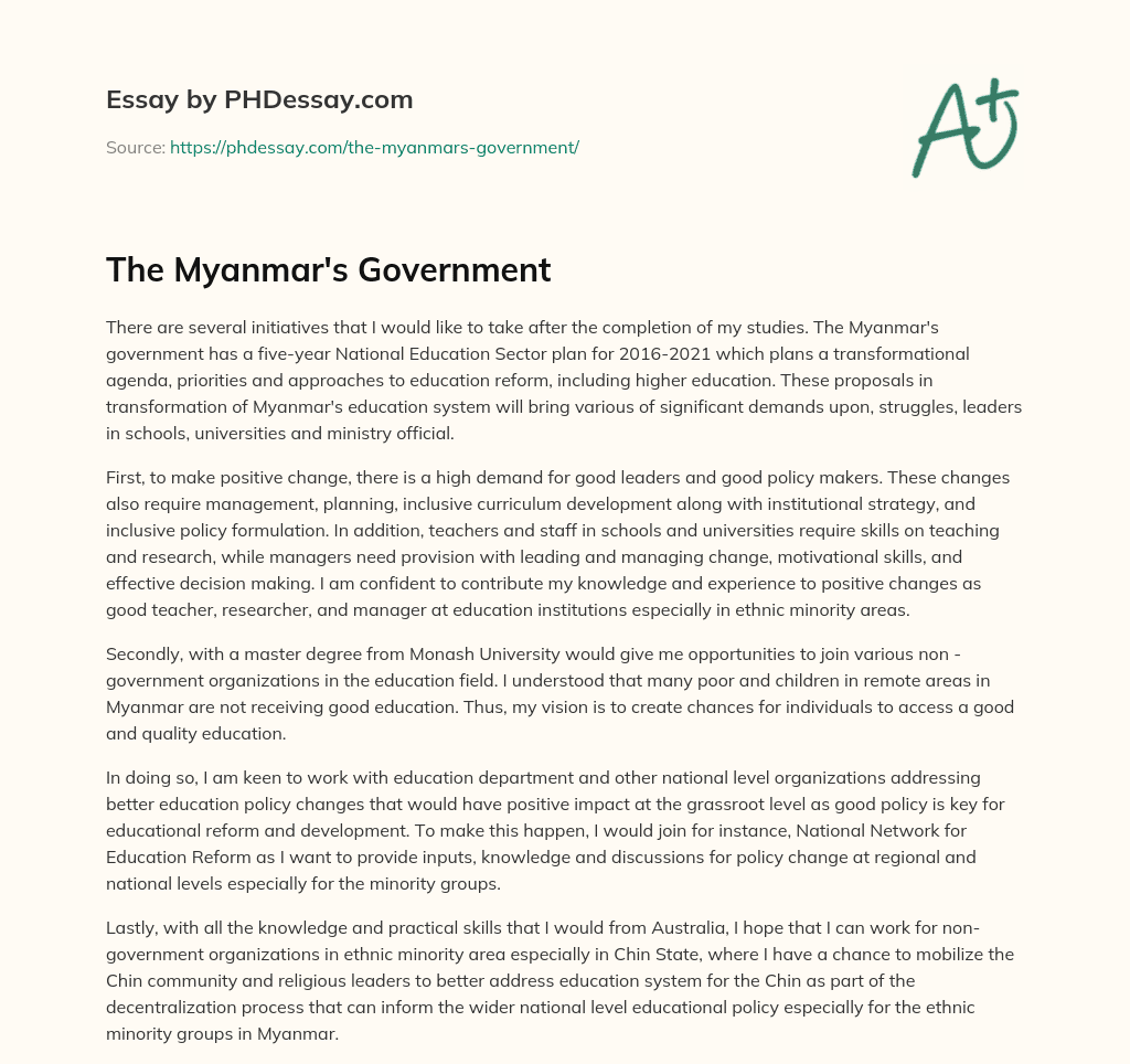 The Myanmar's Government (400 Words) - PHDessay.com