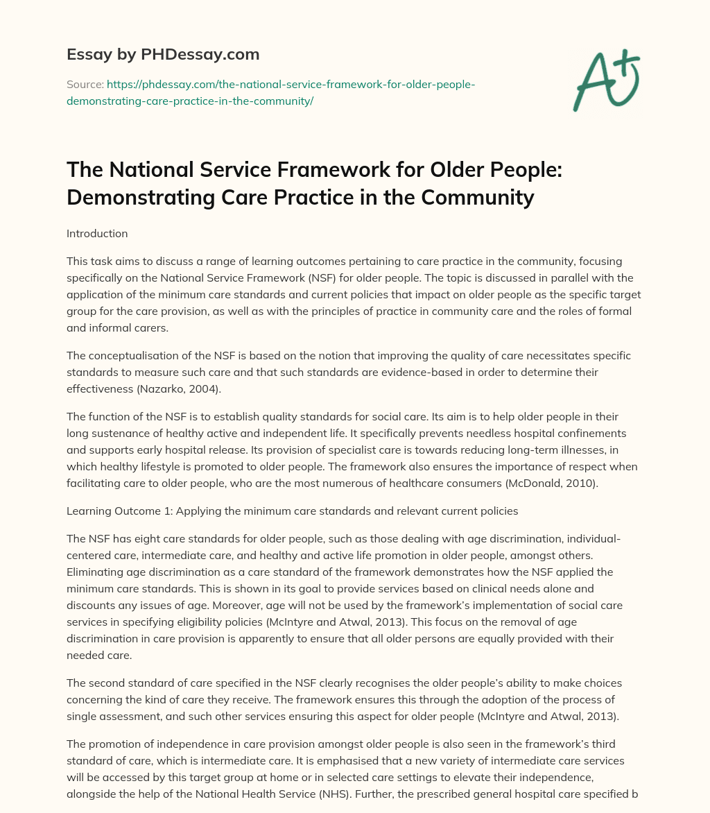 The National Service Framework for Older People: Demonstrating Care ...