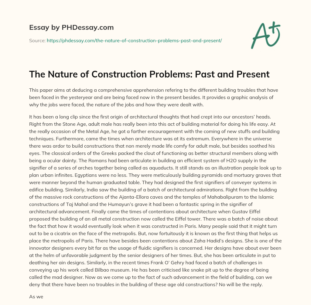 The Nature of Construction Problems: Past and Present - PHDessay.com