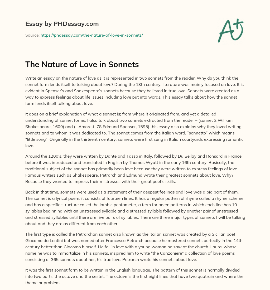 The Nature Of Love In Sonnets Example - PHDessay.com
