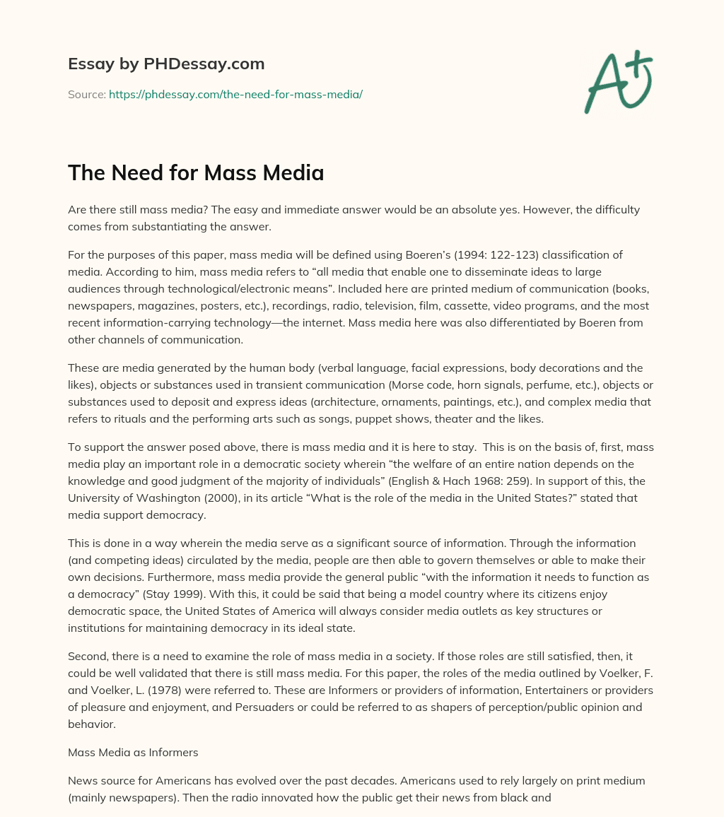 The Need for Mass Media - PHDessay.com