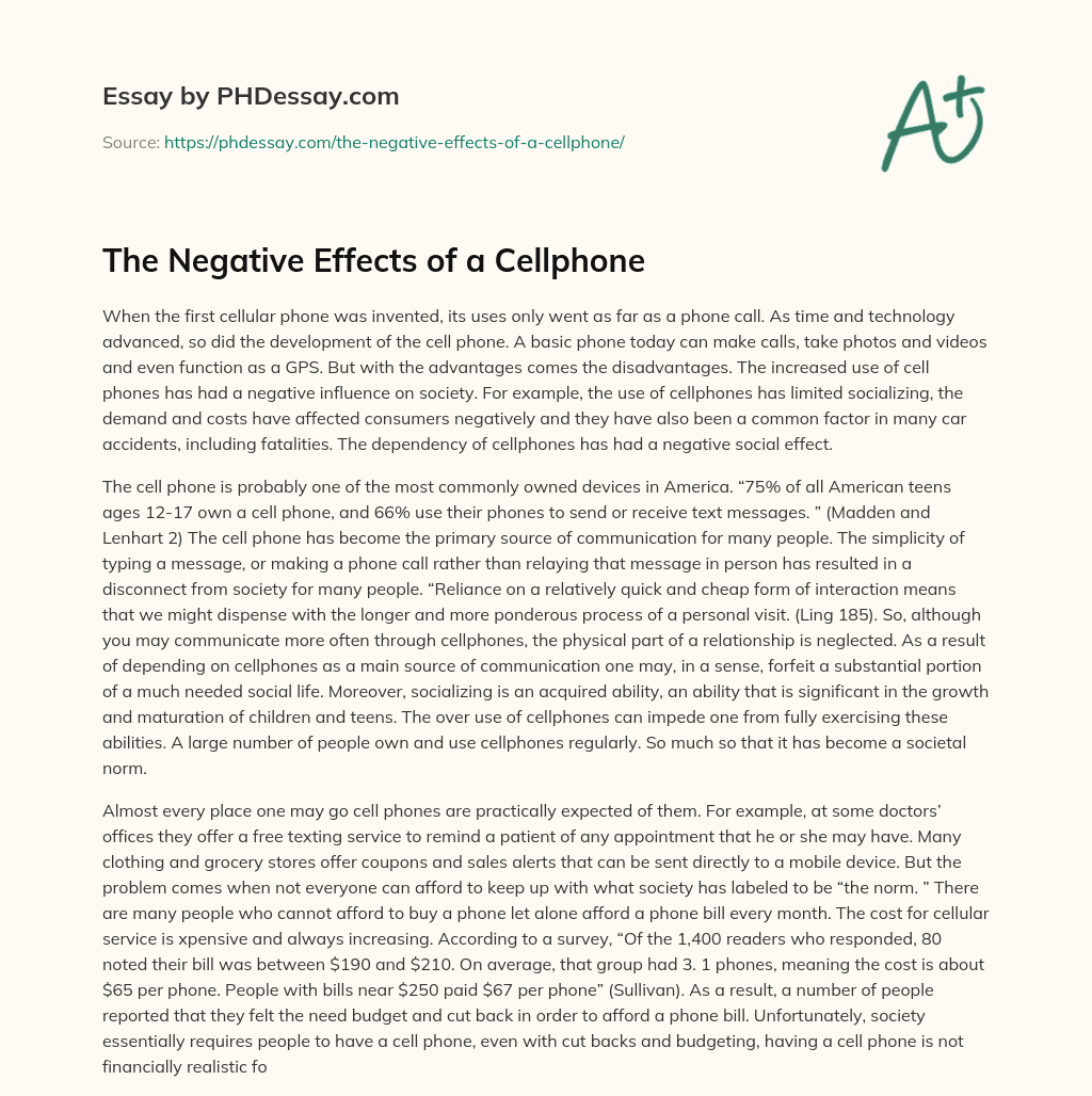 The Negative Effects of a Cellphone - PHDessay.com