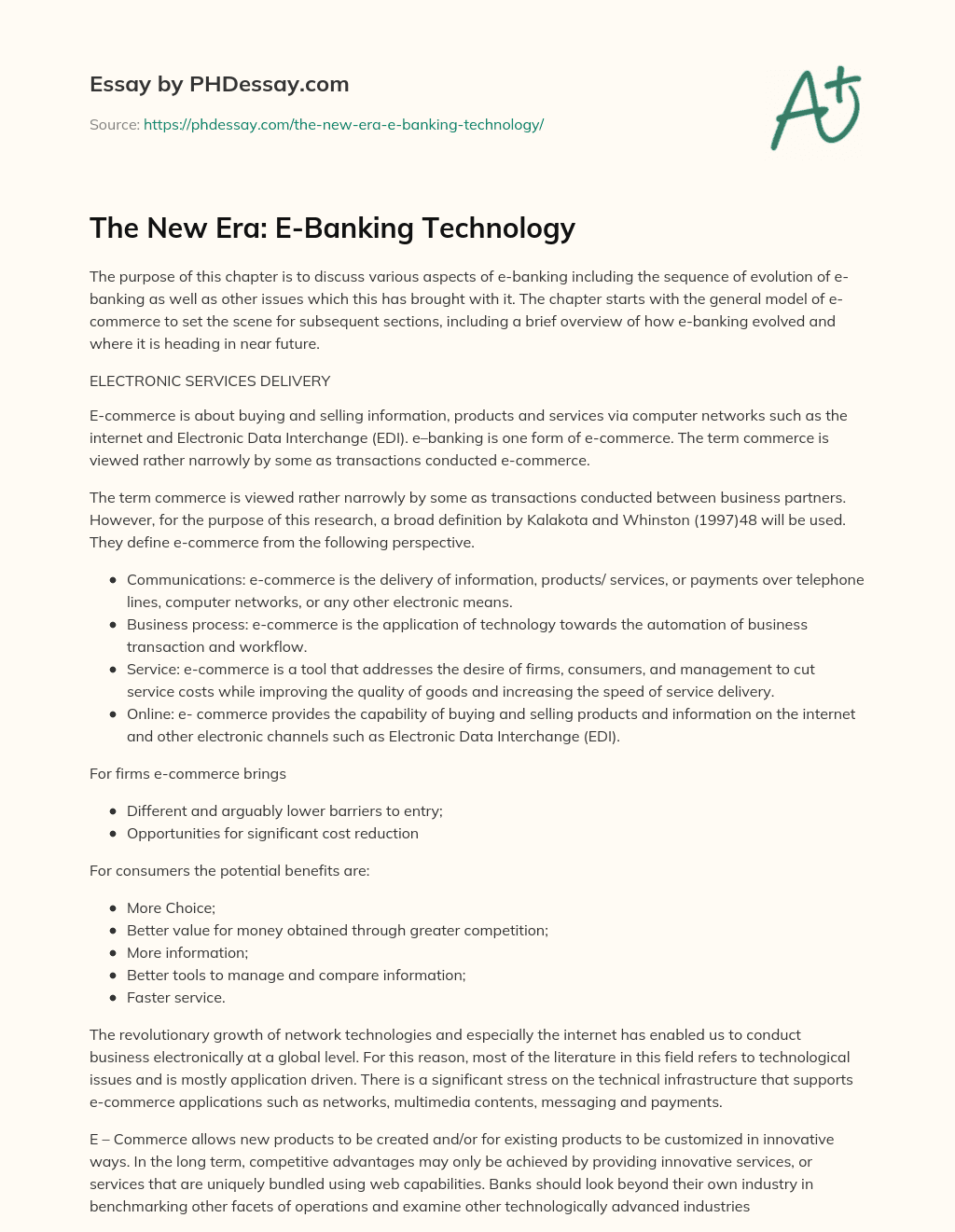The New Era: E-Banking Technology - PHDessay.com