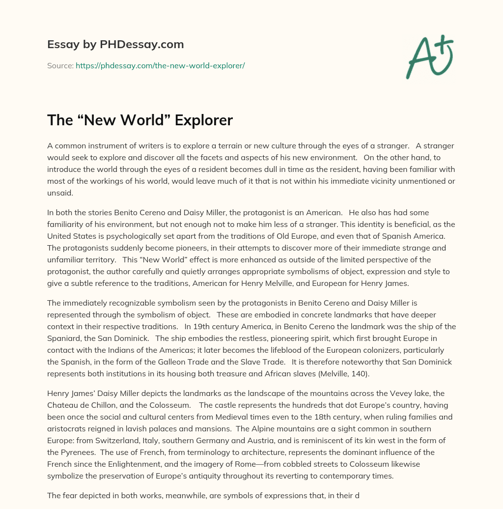The “New World” Explorer - PHDessay.com