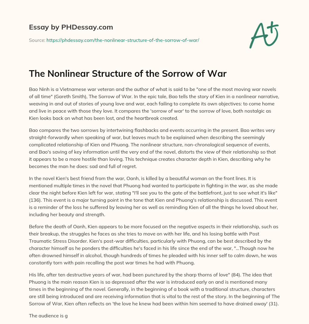The Nonlinear Structure Of The Sorrow Of War Essay Example - PHDessay.com