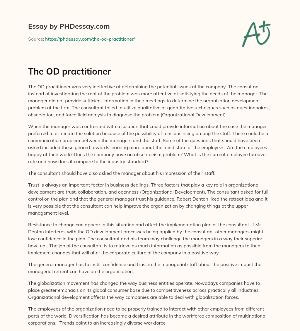 The OD practitioner (600 Words) - PHDessay.com